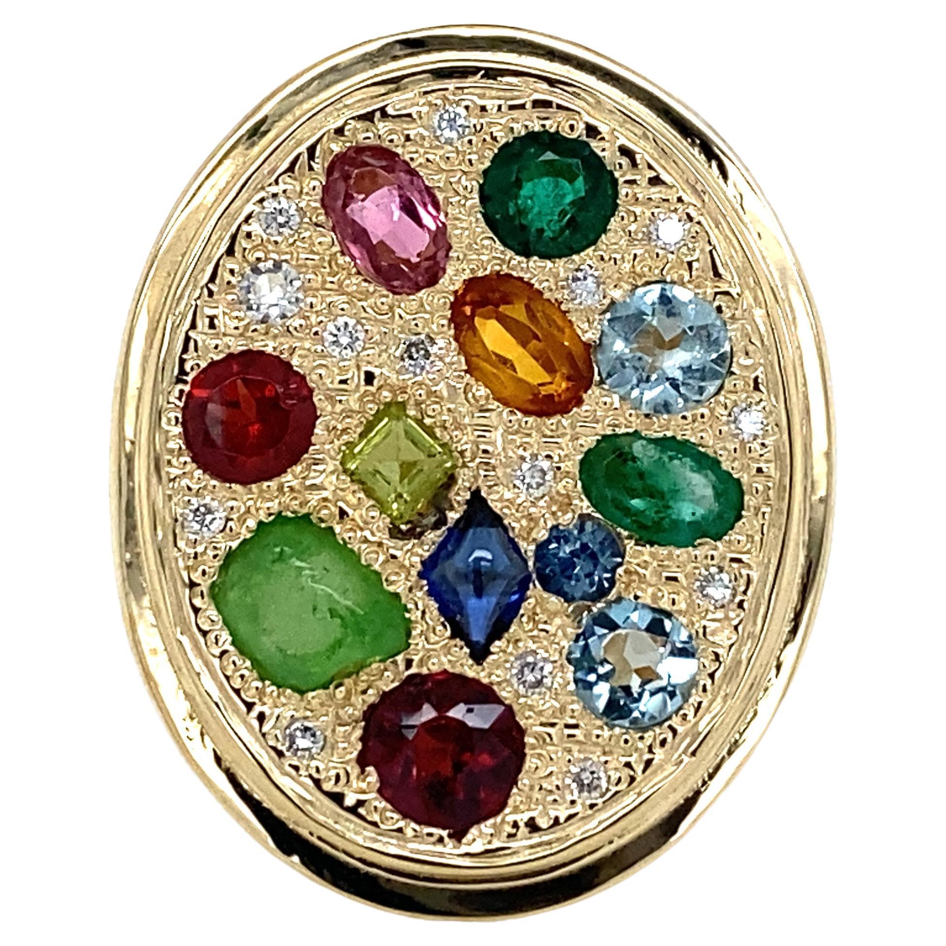Multi-Gem Diamond 14k Yellow Gold Ring For Sale at 1stDibs