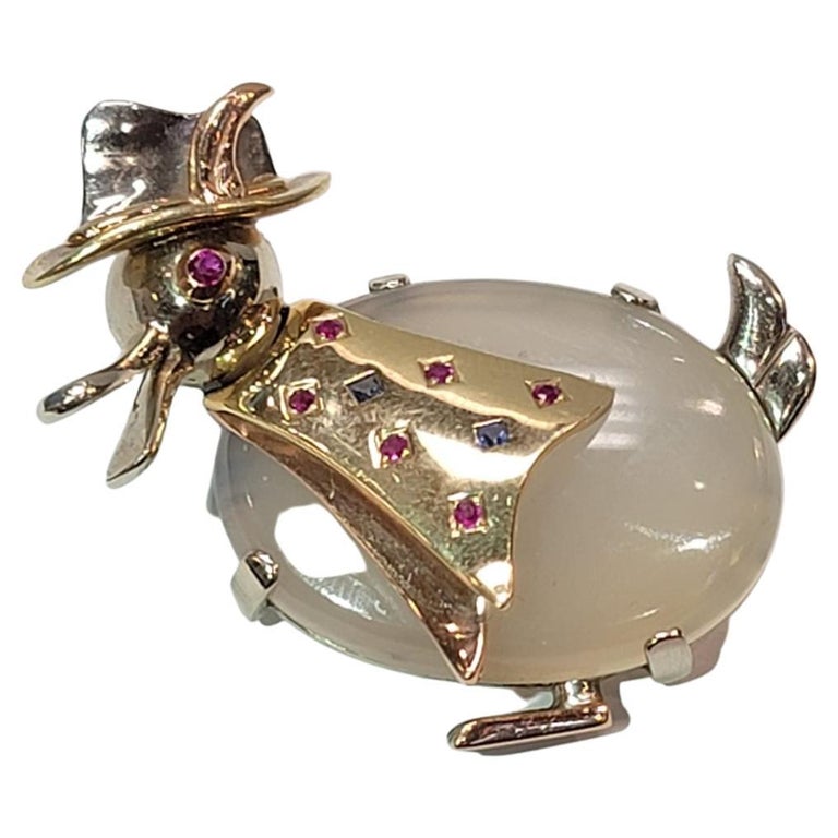 Multi Gem Duck Brooch For Sale at 1stDibs