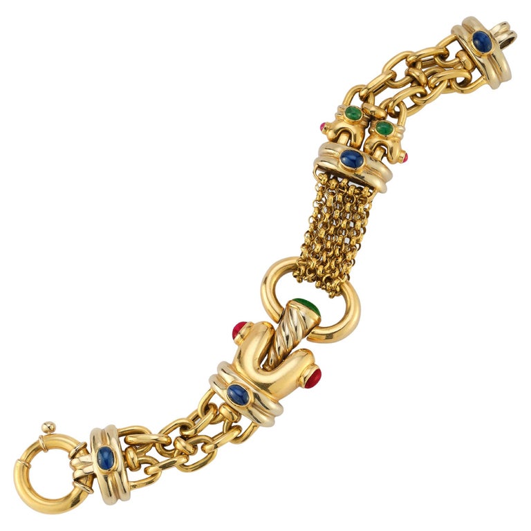 Multi Gem Gold Link Bracelet For Sale at 1stDibs