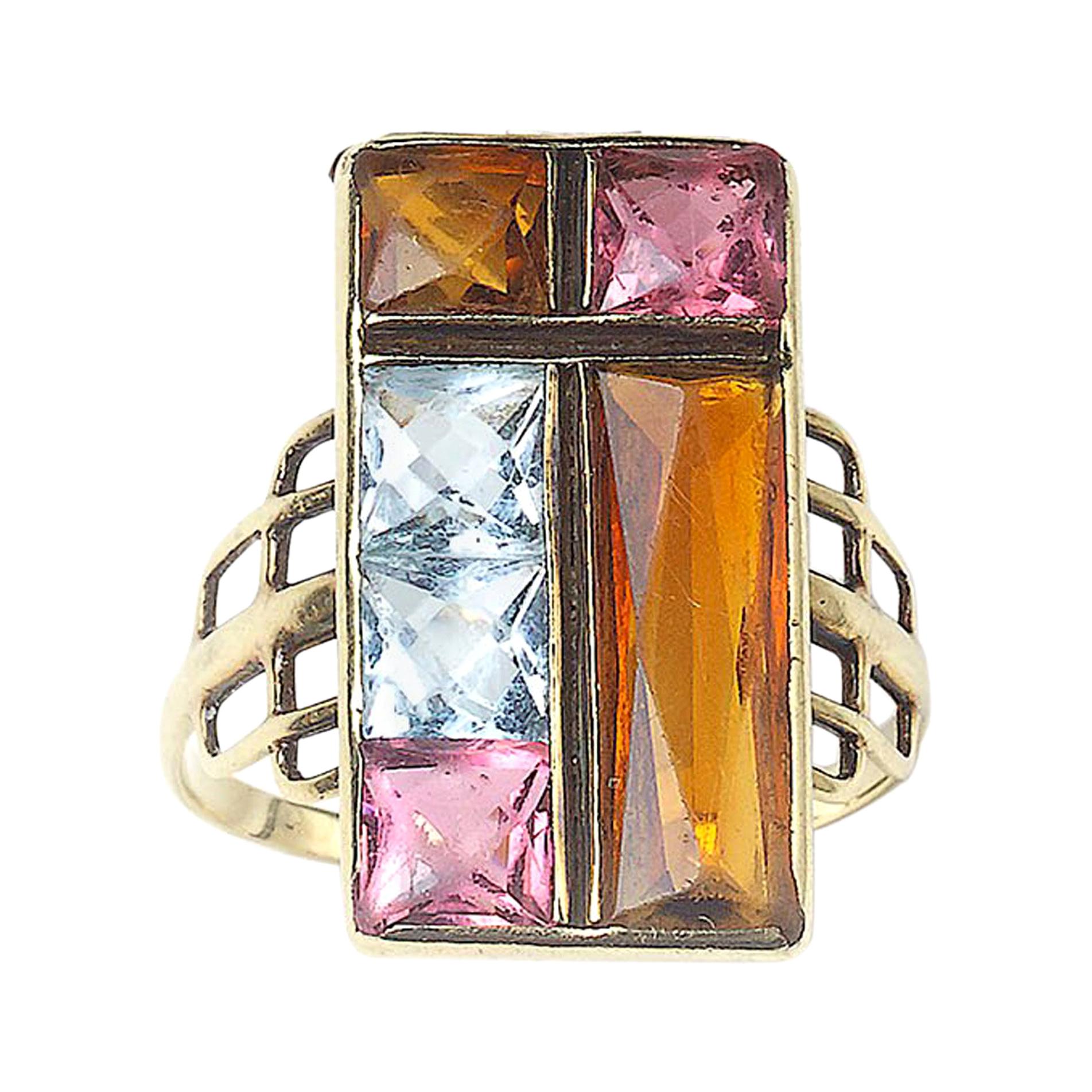 Multi Gem Set Gold Turtle Ring For Sale at 1stDibs