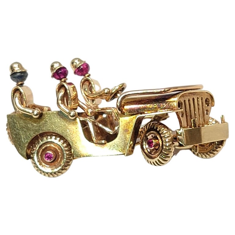 Multi Gem Retro Automobile Brooch For Sale at 1stDibs