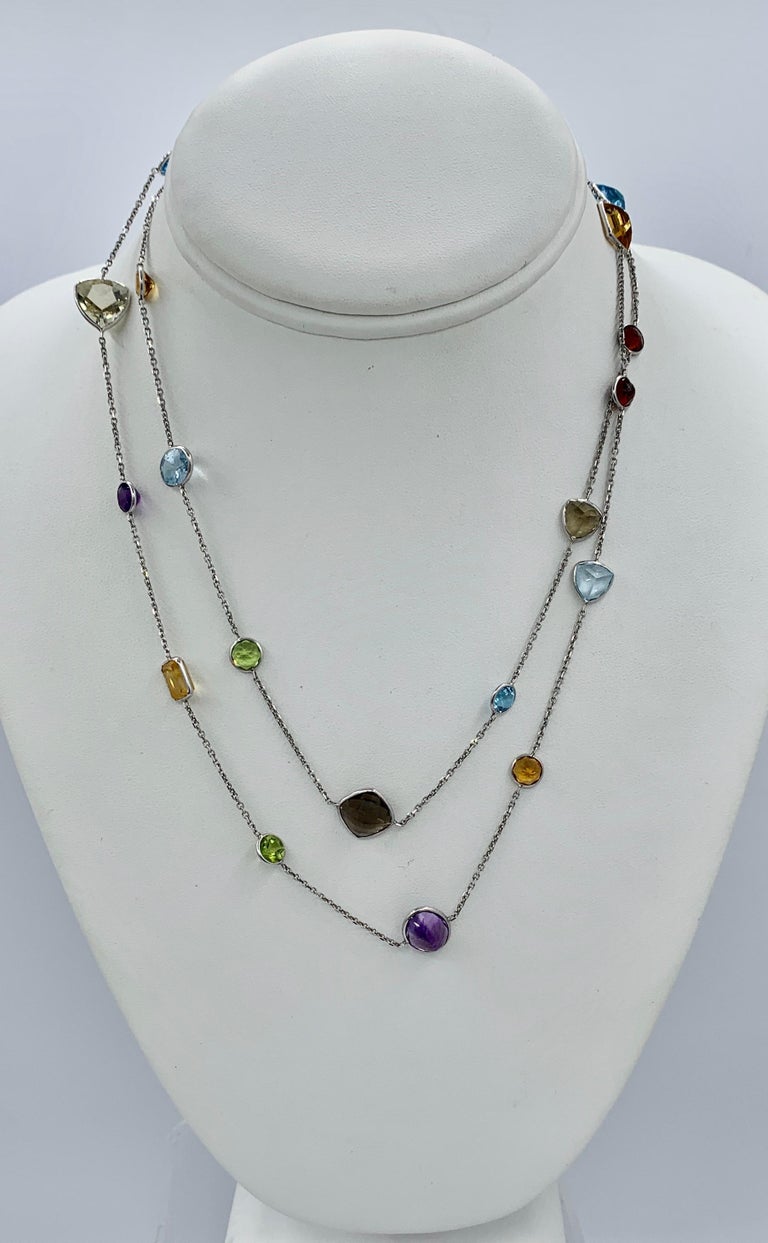 Multi Gem Station Necklace 14 Karat White Gold By The Yard Sautoir ...