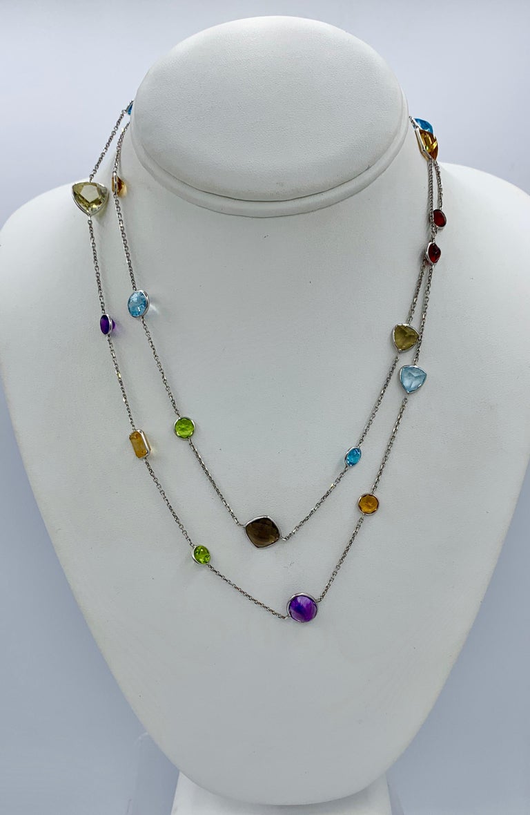 Multi Gem Station Necklace 14 Karat White Gold By The Yard Sautoir ...