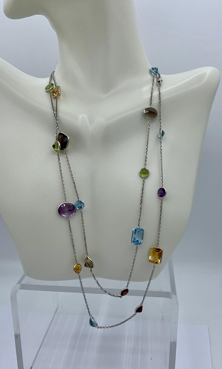 Multi Gem Station Necklace 14 Karat White Gold By The Yard Sautoir ...