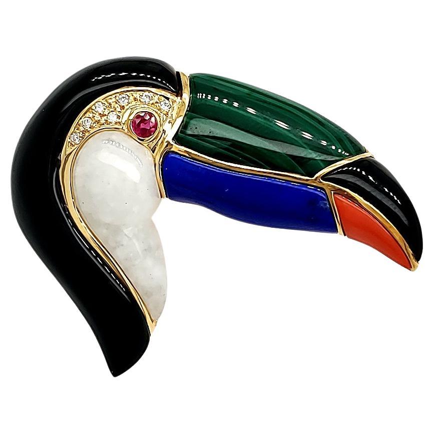 Multi Gem Floral Brooch For Sale at 1stDibs