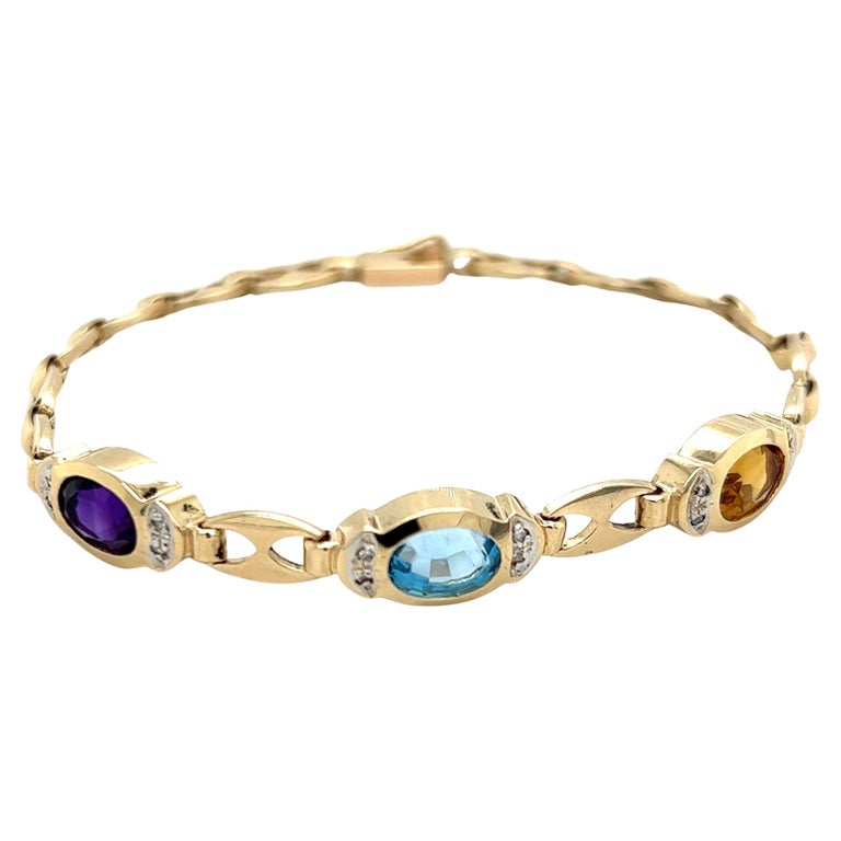 Multi Gemstone and Diamond Bracelet in 14k Yellow Gold For Sale at 1stDibs