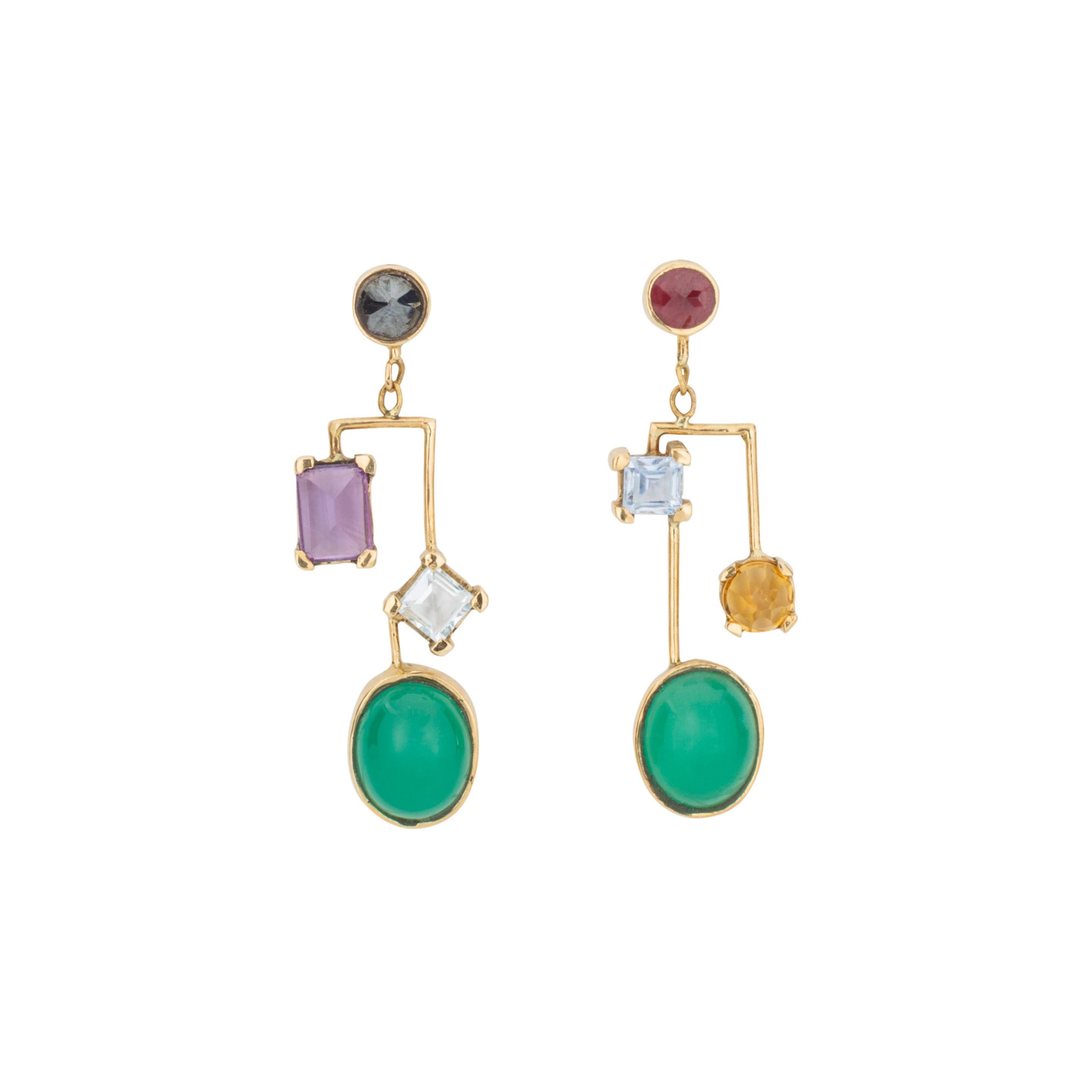 Multi Colored Gemstones Pink Freshwater Dangle Drop Earrings 18K Rose ...