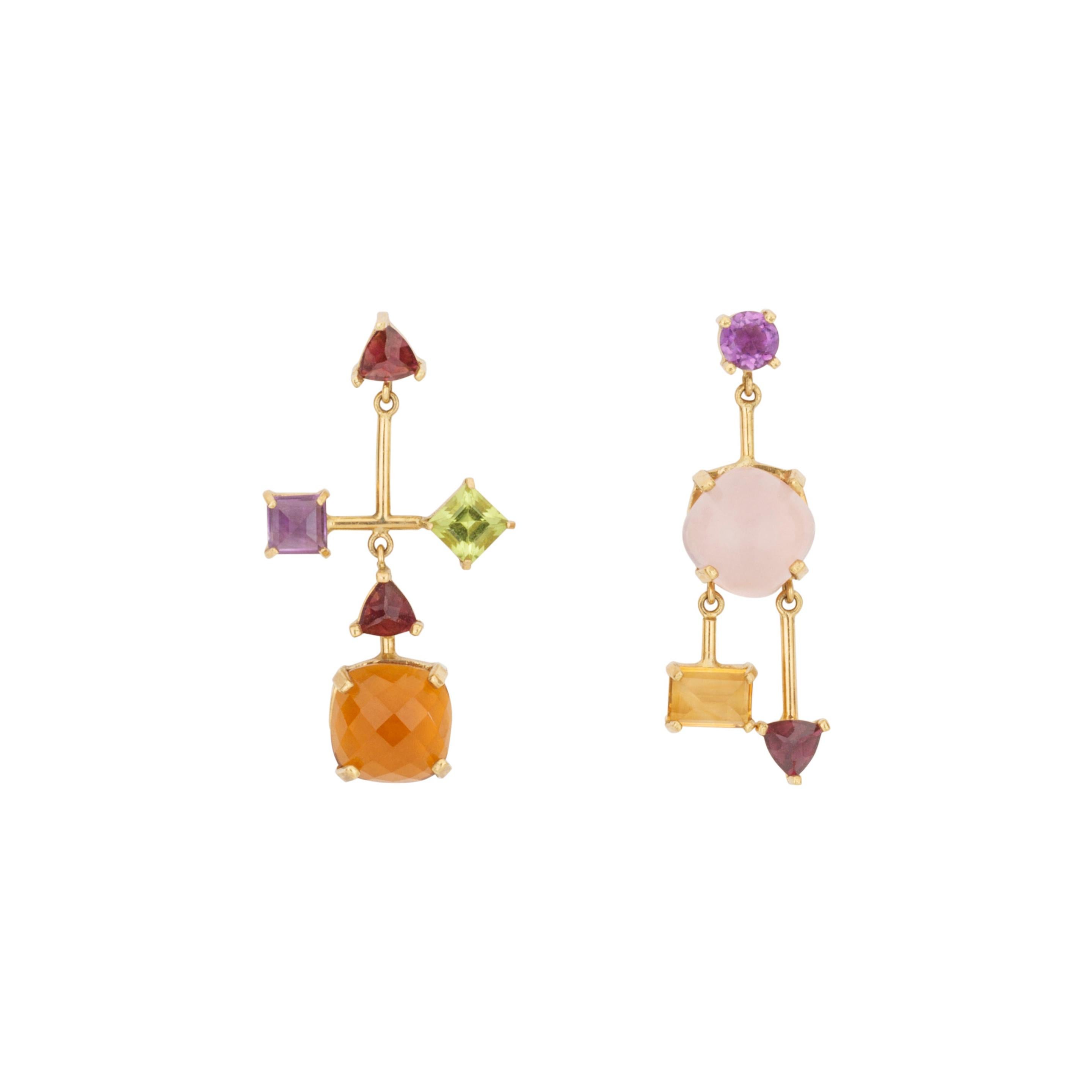 Multi Gemstone Asymmetrical 18K Chrysoprase Amethyst Dangle Chandelier ...