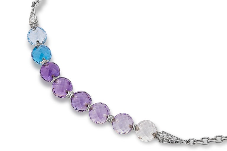 Multi Gemstone Beads Twilight Necklace in 18 Karat White Gold For Sale ...