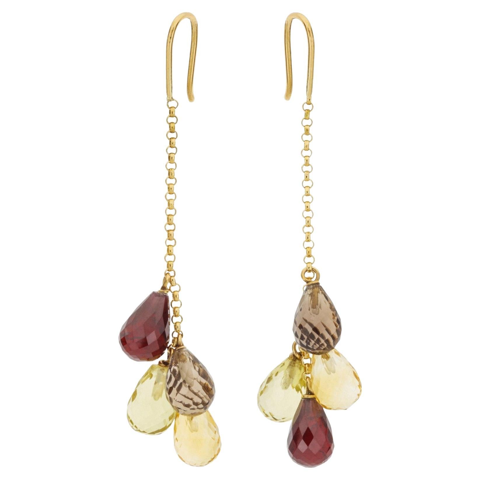 Customisable Precious Garnet Peridot Topaz Quartz Gold Chandelier Stud ...