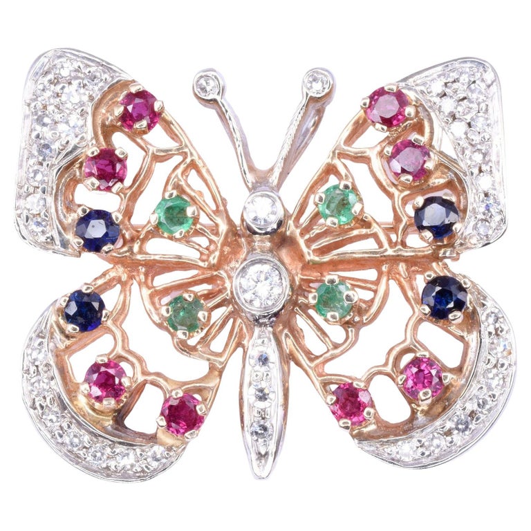 Multi Gemstone Butterfly Pin or Pendant For Sale at 1stDibs