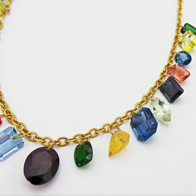 Multi-Gemstone Charm 22k Gold Chain Necklace For Sale at 1stDibs ...