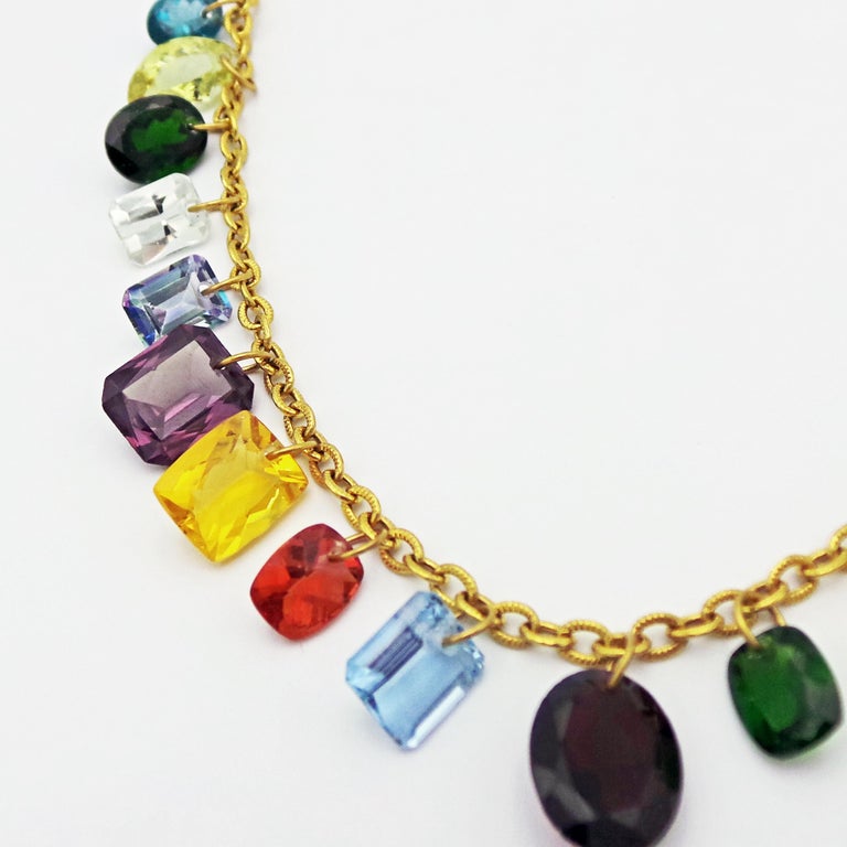 Multi-Gemstone Charm 22k Gold Chain Necklace For Sale at 1stDibs ...