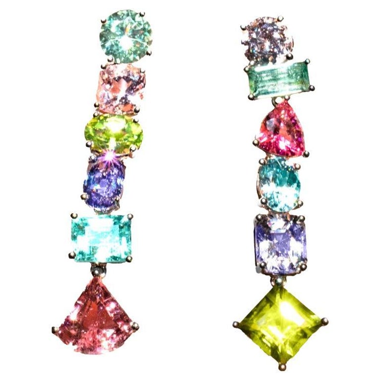 Multi Gemstone Dangle Earrings in 18k For Sale at 1stDibs