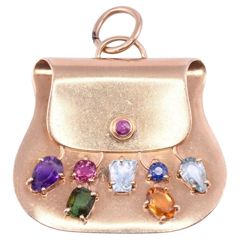 Multi Gemstone Purse Charm or Pendant For Sale at 1stDibs