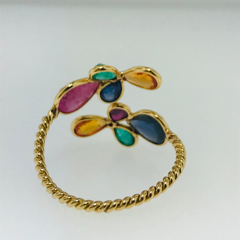 Multi-Gemstone Ring in 18 Karat Gold Adjustable, Ruby, Sapphire, Emerald, 18kt For Sale at 1stDibs