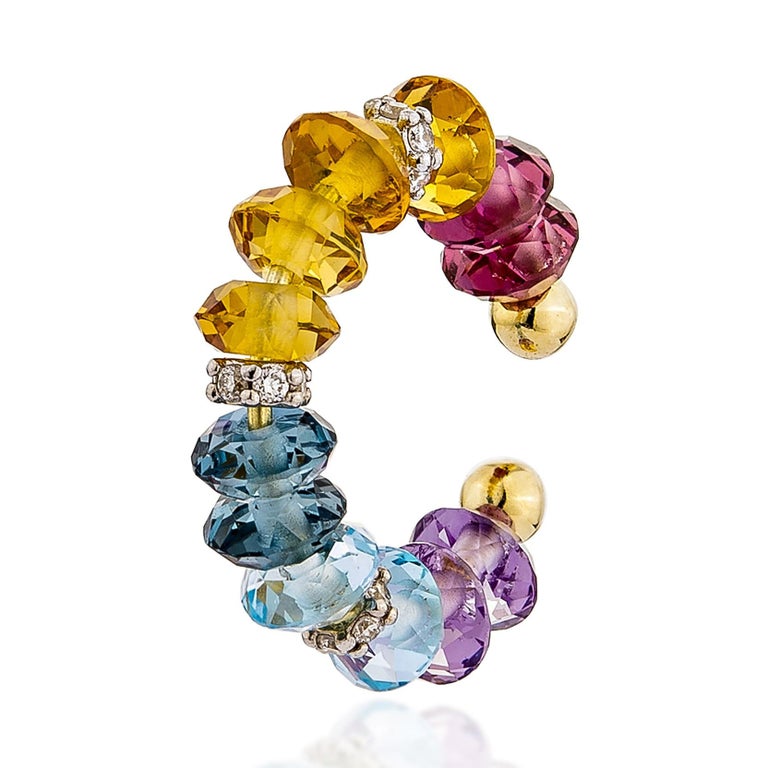 Multi Gemstone Twilight Ear Cuff in 18 Karat Yellow Gold For Sale at ...