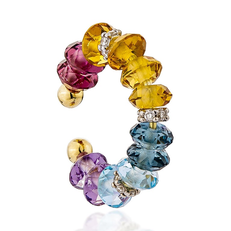 Multi Gemstone Twilight Ear Cuff in 18 Karat Yellow Gold For Sale at ...