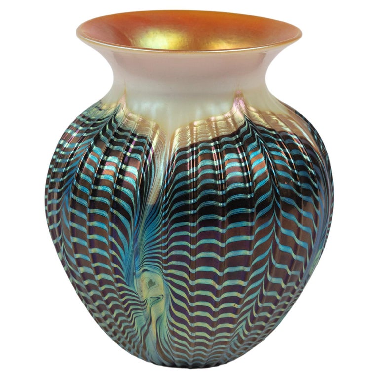 Multi-Iridescent Art Glass Rimmed Vase, Lundberg Studios, California ...