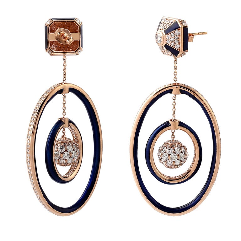 Multi Layered Ceramic Dangle Earrings with Diamonds Made in 18k Gold ...