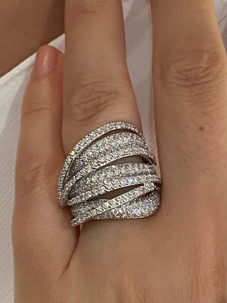 Multi-Layered Diamond Pave White Gold Domed Cocktail Ring at 1stDibs