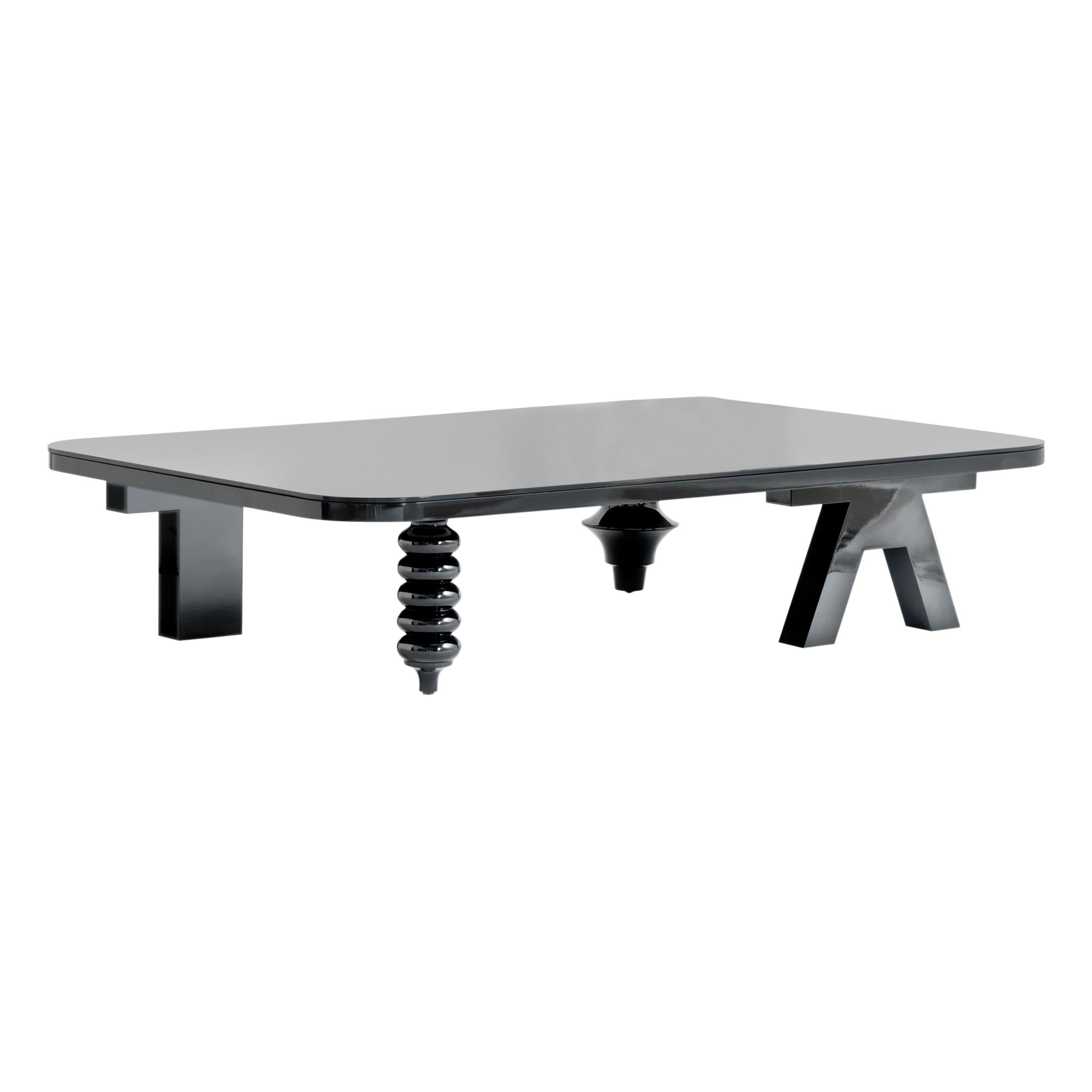 Black Multi Leg Low Table High Gloss with Glass Top For Sale at 1stDibs