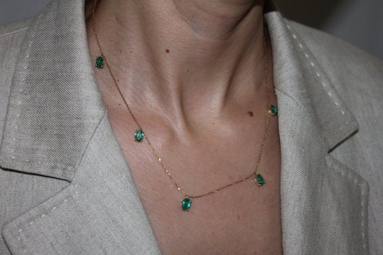 Multi Oval Shape Drop Shape Emerald 14 Karat Yellow Gold Chain Layer ...