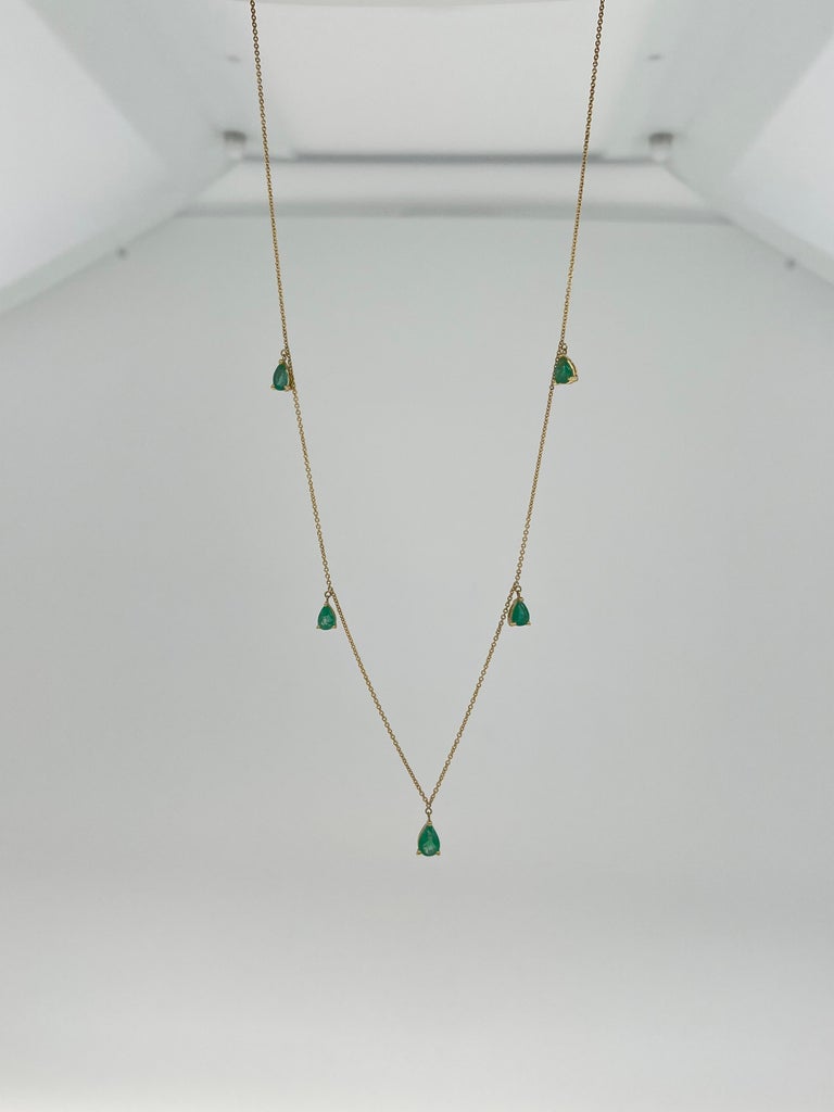 Multi Pear Cut Drop Shape Emerald 14 Karat Yellow Gold Chain Layer ...