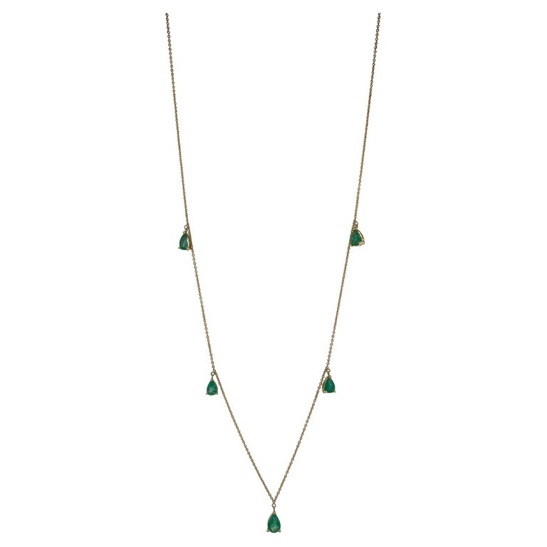 Multi Pear Cut Drop Shape Emerald 14 Karat Yellow Gold Chain Layer ...