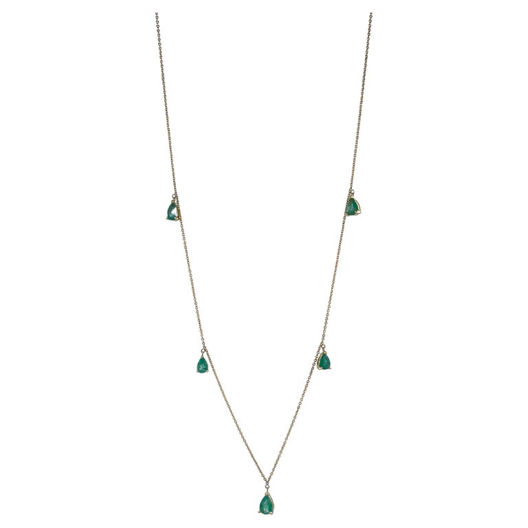 Multi Pear Cut Drop Shape Emerald 14 Karat Yellow Gold Chain Layer ...