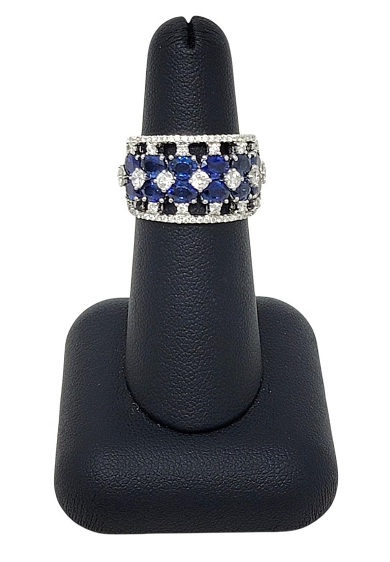 Multi Row Natural Blue Sapphire and Diamond Band Ring in 14 Karat White ...