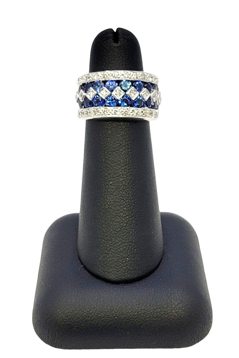 Multi Row Natural Blue Sapphire and Diamond Wide 14 Karat White Gold ...