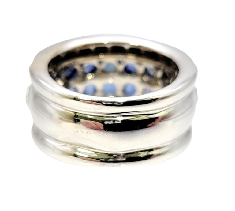 Multi Row Natural Blue Sapphire and Diamond Wide 14 Karat White Gold ...