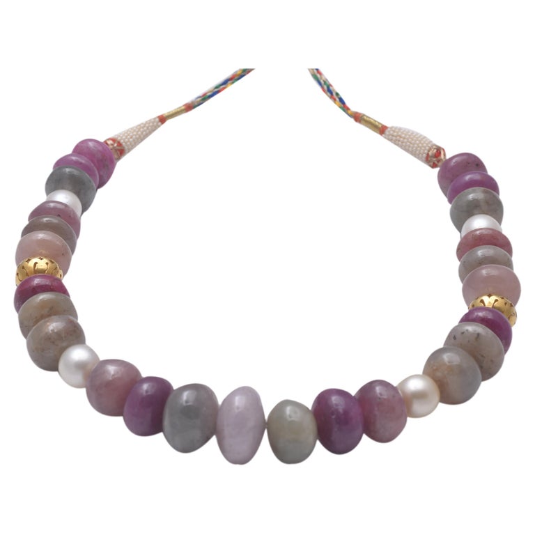 18k gold Multi Sapphire Gold String Necklace For Sale at 1stDibs