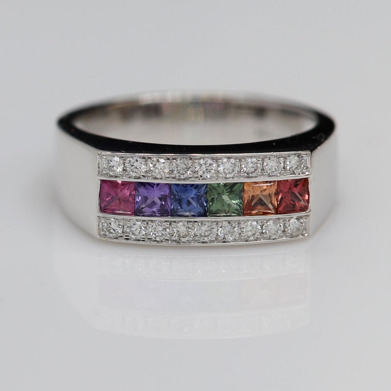 Multi Sapphire Ring 18 Karat Whte Gold Sapphire Band Multi Color ...
