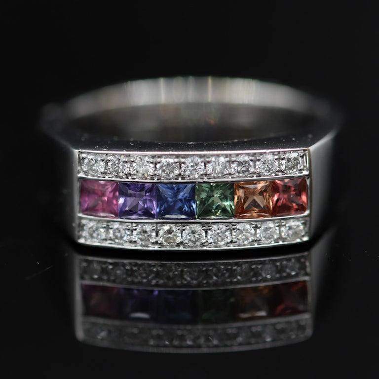 Multi Sapphire Ring 18 Karat Whte Gold Sapphire Band Multi Color ...