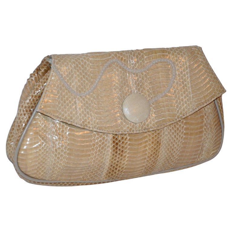 Multi Shades of Beiges and Browns Snakeskin Clutch with Optional ...