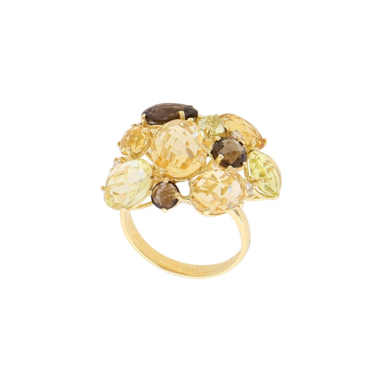 Multi Shades of Yellow Quartz Diamond Gemstone Fashion Ring For Sale at ...