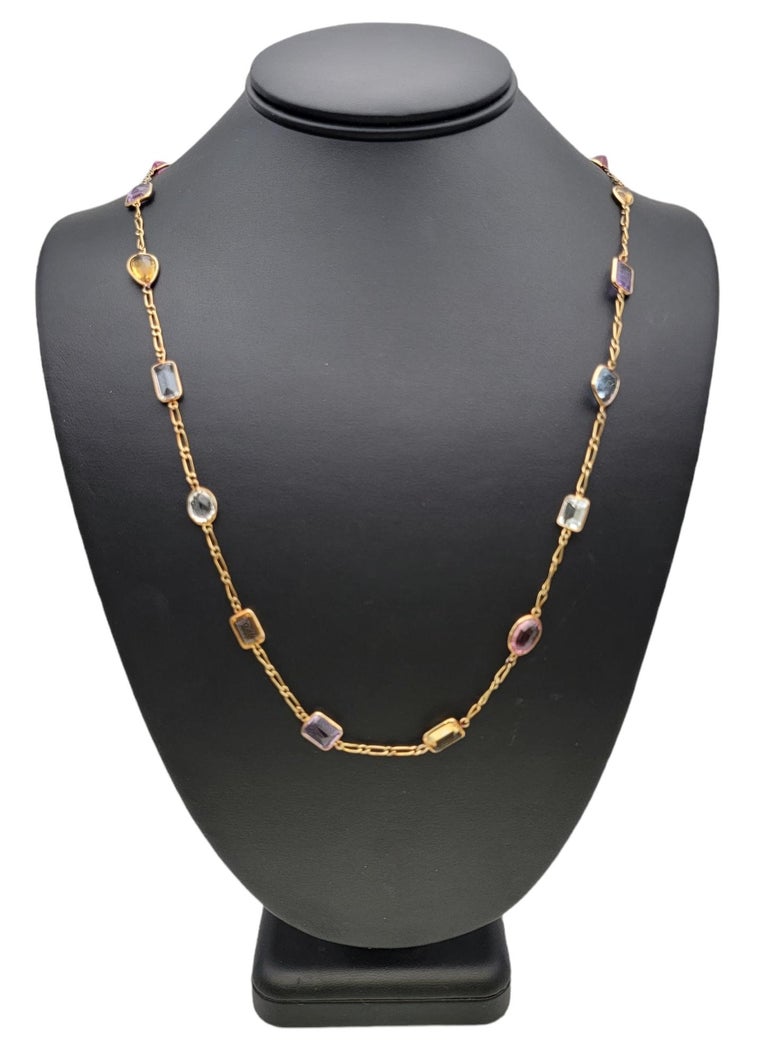 Multi Shape Colorful Multi Gemstone Station Necklace in 18 Karat Yellow ...
