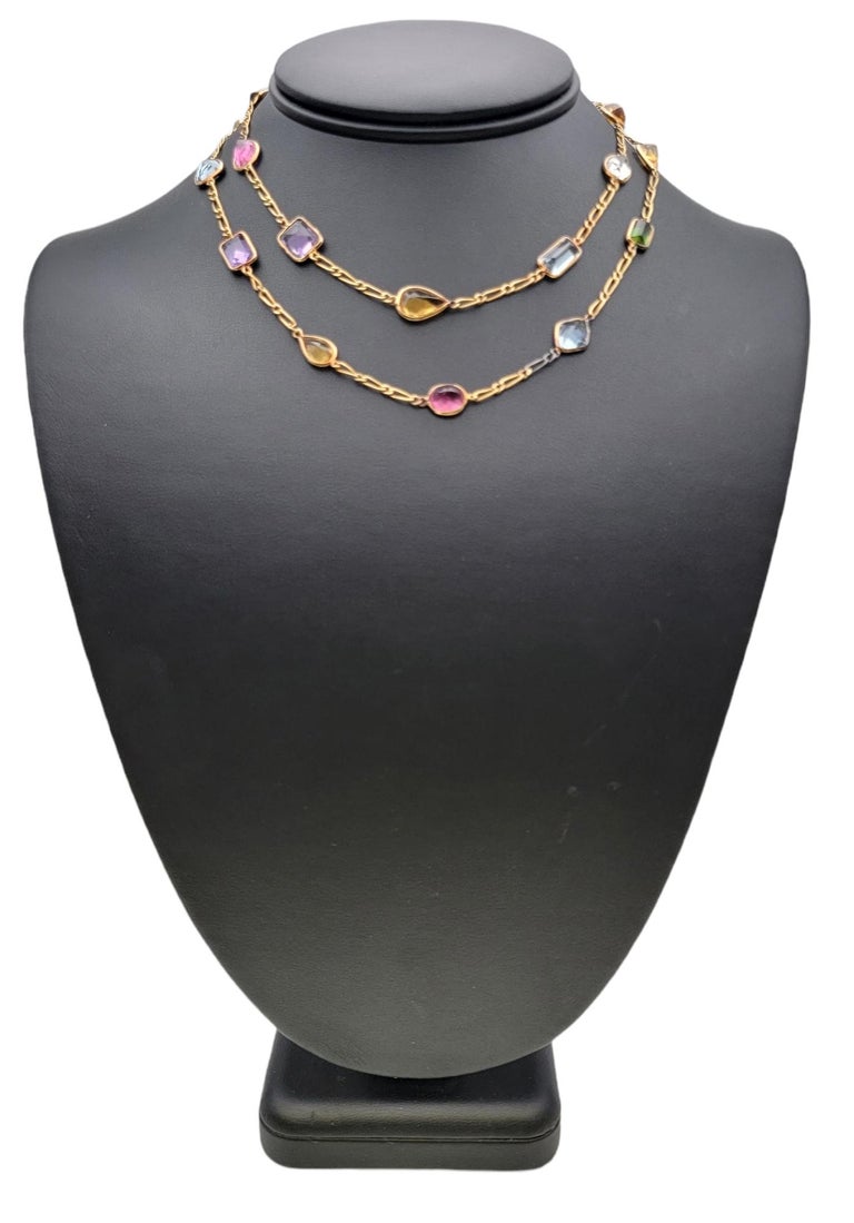 Multi Shape Colorful Multi Gemstone Station Necklace in 18 Karat Yellow ...