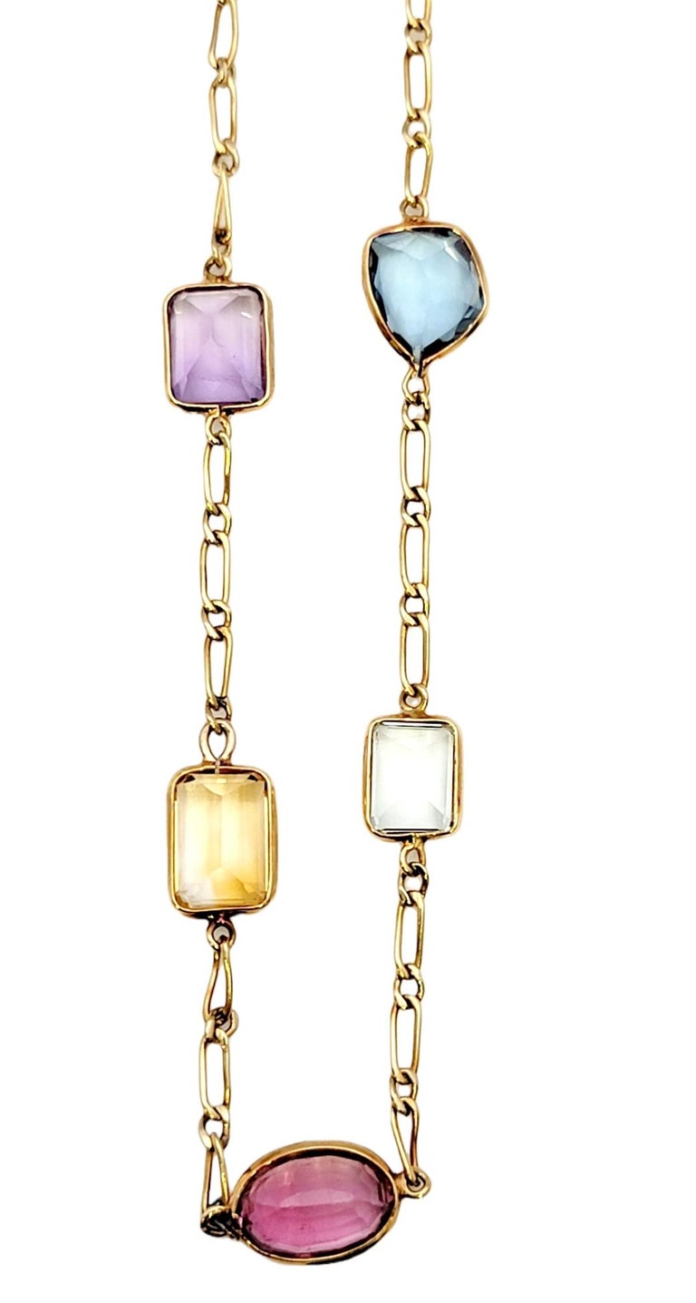 Multi Shape Colorful Multi Gemstone Station Necklace in 18 Karat Yellow ...