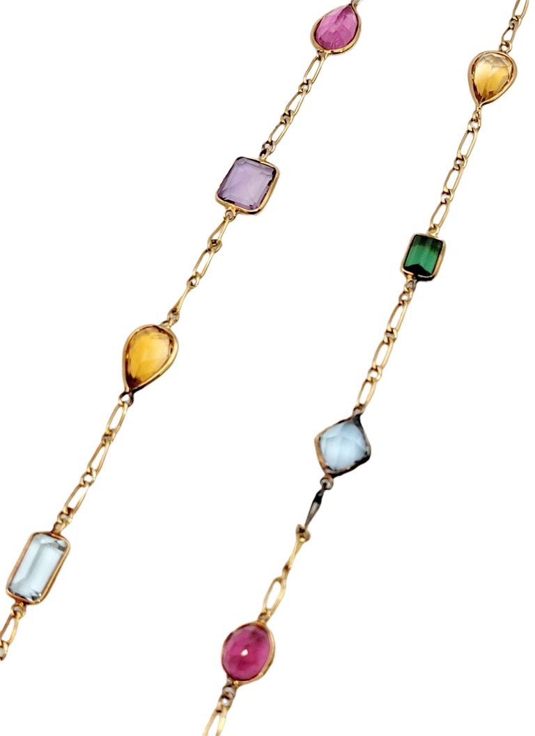 Multi Shape Colorful Multi Gemstone Station Necklace in 18 Karat Yellow ...