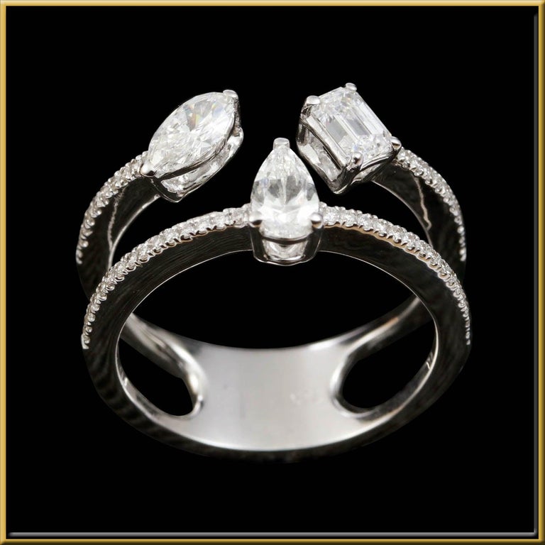 Customizable Multi-Shape Diamond 3-Stone Fashion Ring in 18 Karat Gold ...
