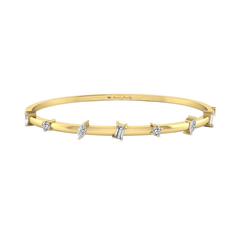 Multi Shape Diamond Bangle in 18 Karat Yellow Gold For Sale at 1stDibs