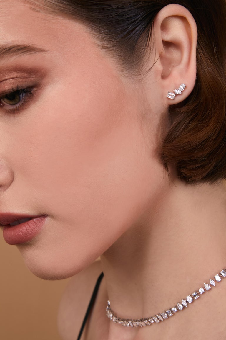 Multi Shape Diamond Earring in 18 Karat White Gold For Sale at 1stDibs