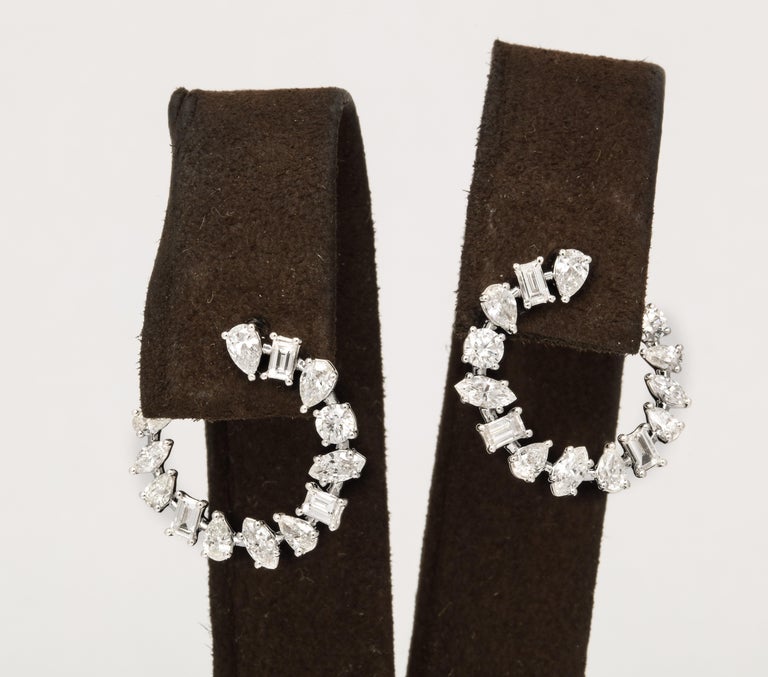 Multi-Shape Diamond Swirl Hoop Earrings For Sale at 1stDibs