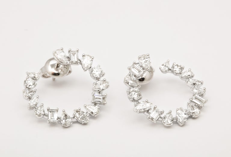 Multi-Shape Diamond Swirl Hoop Earrings For Sale at 1stDibs