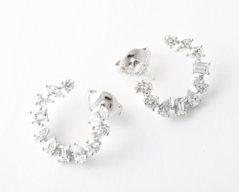 Multi-Shape Diamond Swirl Hoop Earrings For Sale at 1stDibs