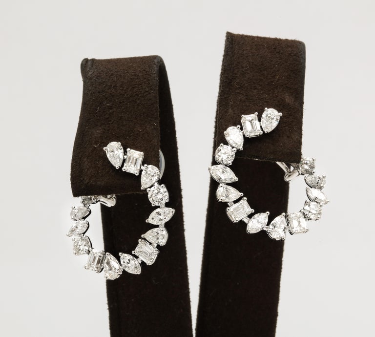 Multi-Shape Diamond Swirl Hoop Earrings For Sale at 1stDibs