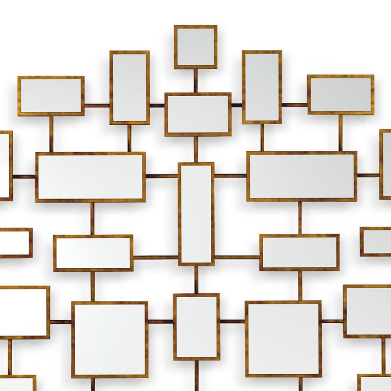 Multi Squares Mirror in Solid Mahogany in Antique Gold Finish For Sale ...